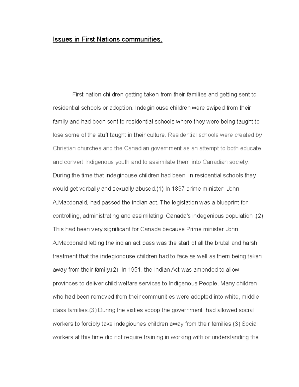 Issues in First Nations Communities: The Legacy of Residential Schools ...