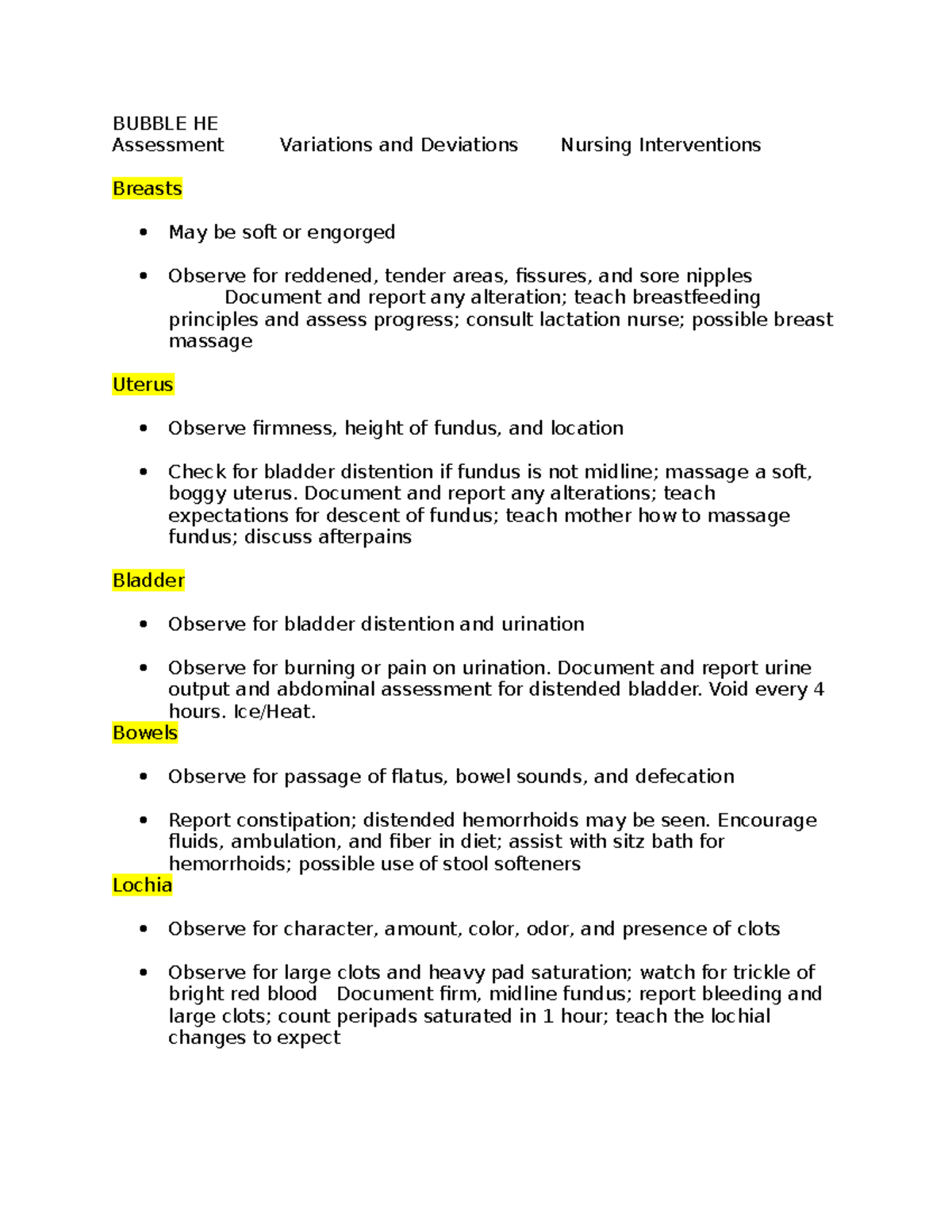 Bubble HE - Maternal Care Notes & Nursing Interventions - Studocu