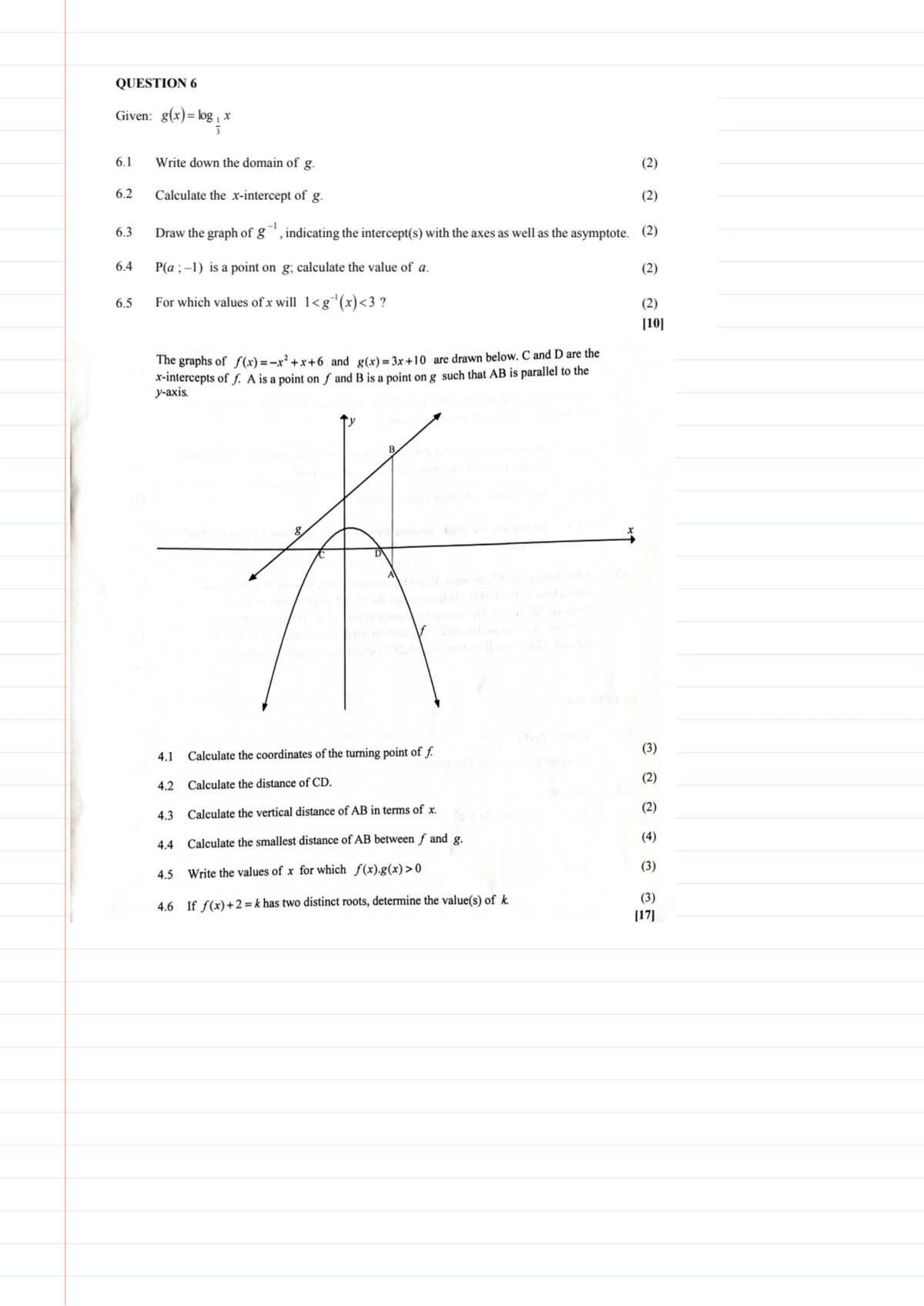 Grade 12 Maths Functions Review: Graphs, Domains & Calculations - Studocu