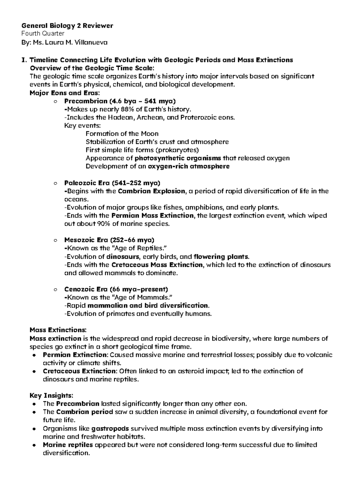 General Biology 2 Final Exam Reviewer: Evolution & Geologic Time - Studocu