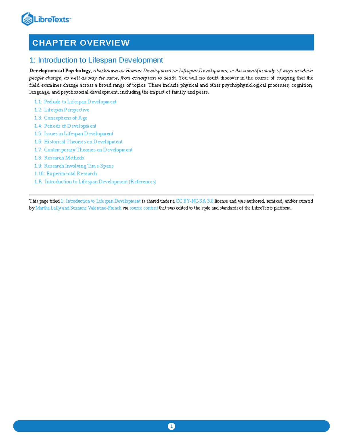 CHAPTER 1: Overview of Lifespan Development in Developmental Psychology ...