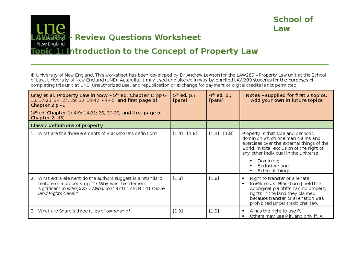 LAW283 – Topic 1 Overview: Intro to Property Law & Review Questions ...
