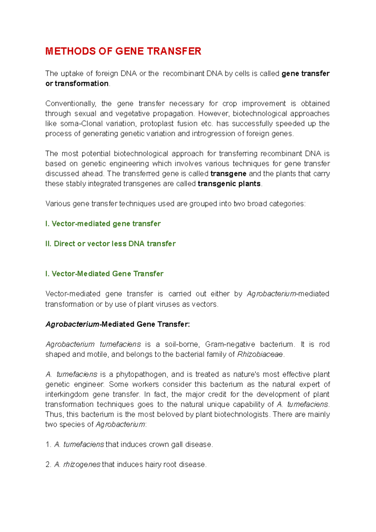 Gene Transfer Methods for Genetic Engineering in Plants - Studocu