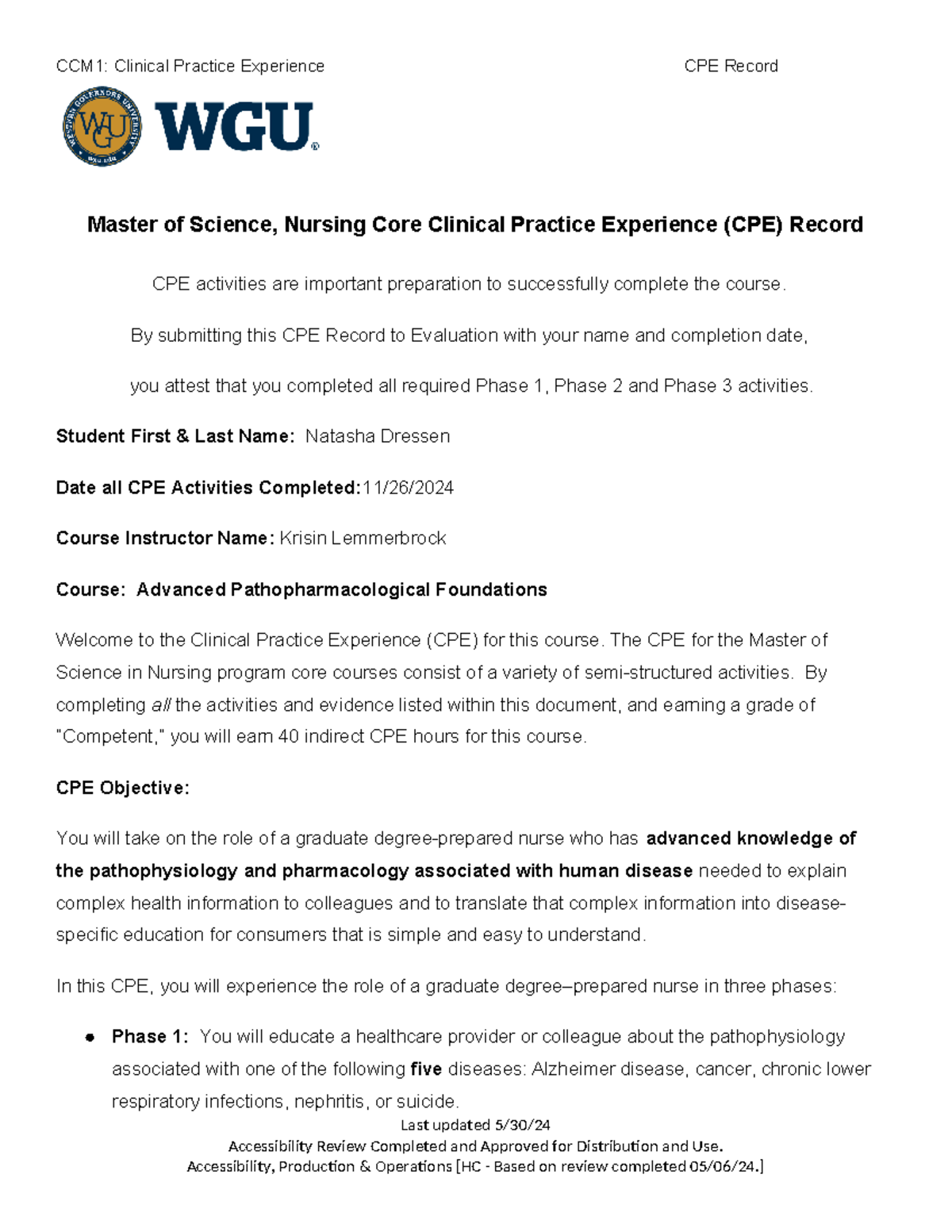 CPE Record (14) - CPE - Master of Science, Nursing Core Clinical ...