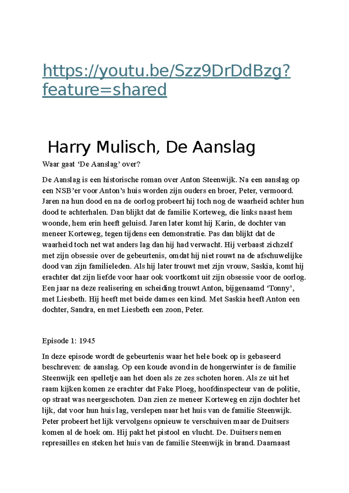 De Aanslag van Harry Mulisch: Een Analyse van de Roman - Studeersnel