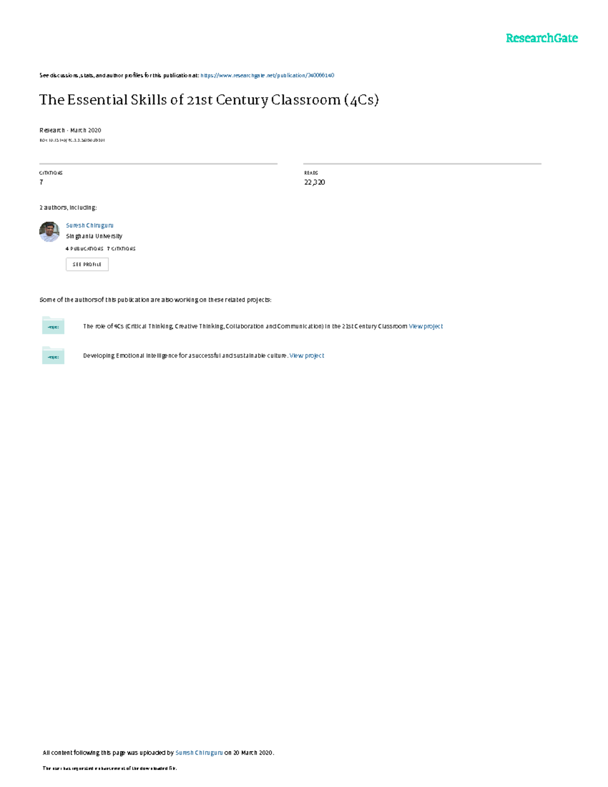 The Essential Skills of 21st Century Classroom (4Cs) - Research ...