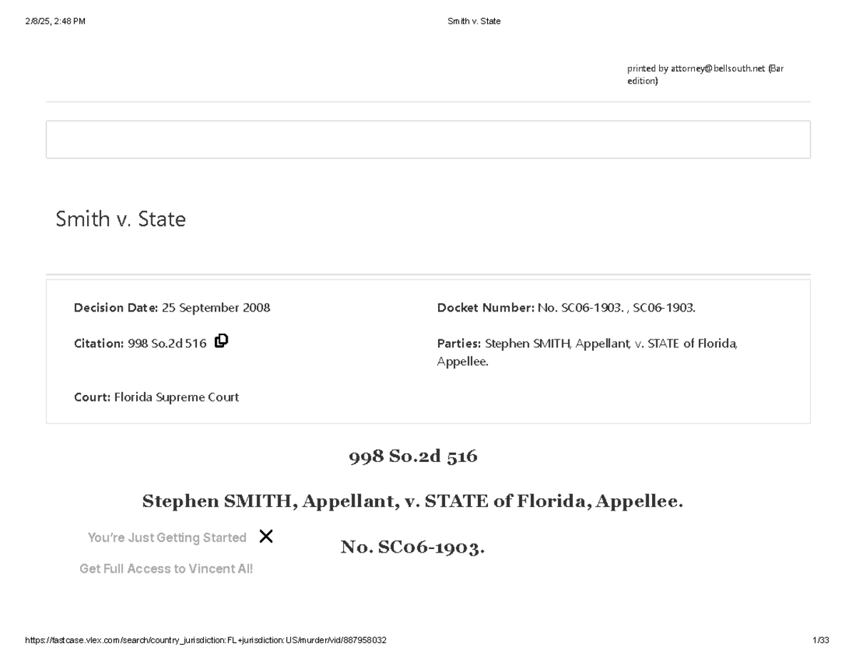 Final Ruling on First-Degree Murder Case: Smith v. State (SC06-1903 ...