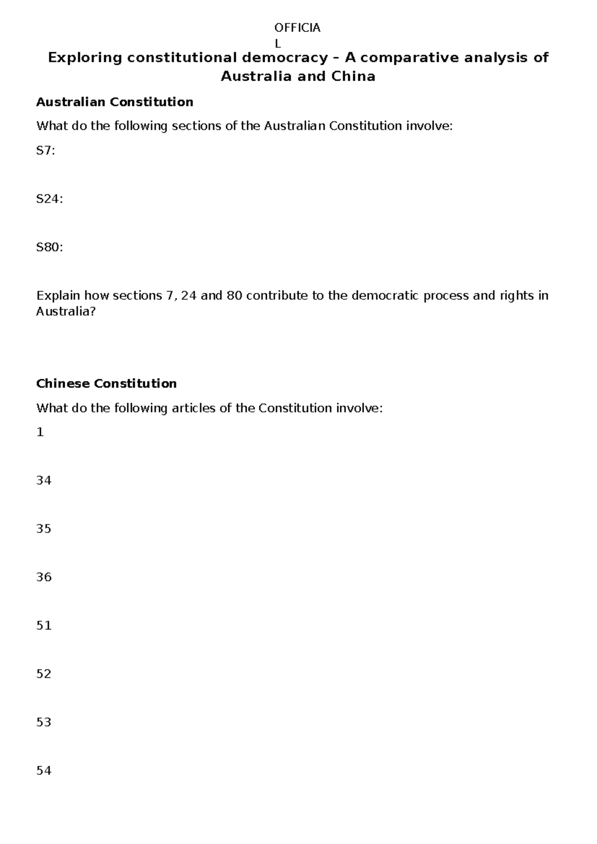 Exploring constitutional democracy Australia v China - OFFICIA L ...