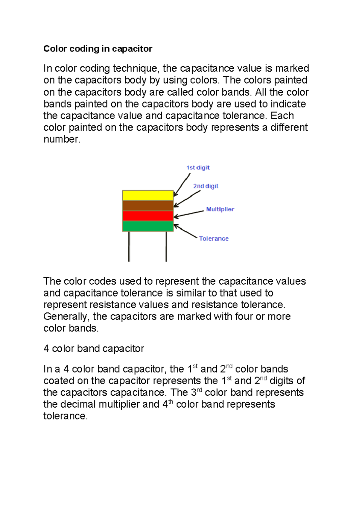 Capacitance Color Coding Techniques and 4-Band Capacitors - Studocu