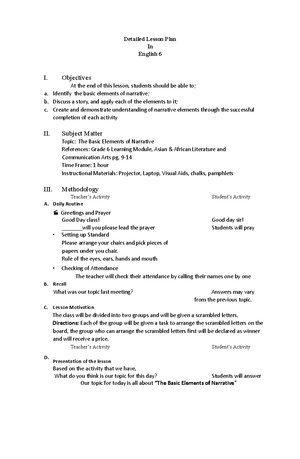 Detailed Lesson PLAN 2 - DETAILED LESSON PLAN IN ENGLISH 6 DETAILED ...
