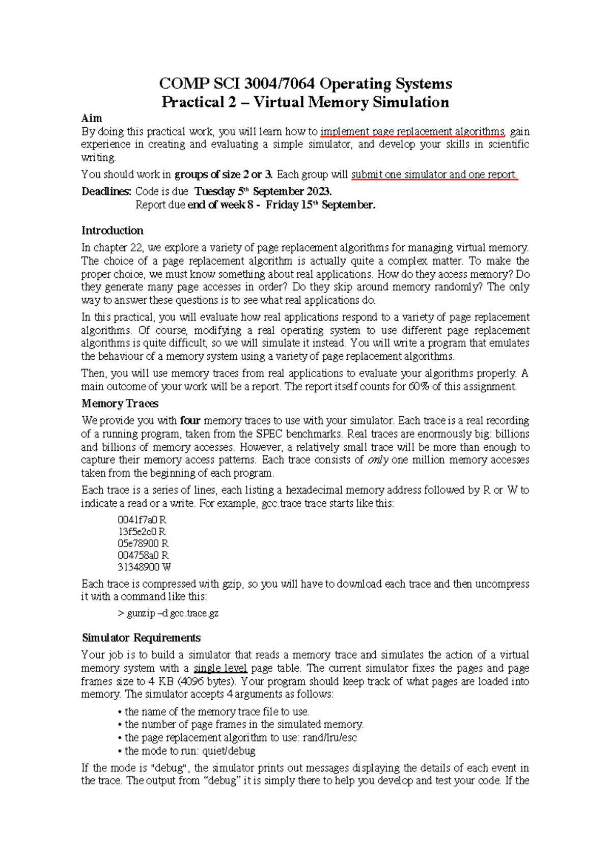 Practical for operating system - COMP SCI 3004/7064 Operating Systems ...