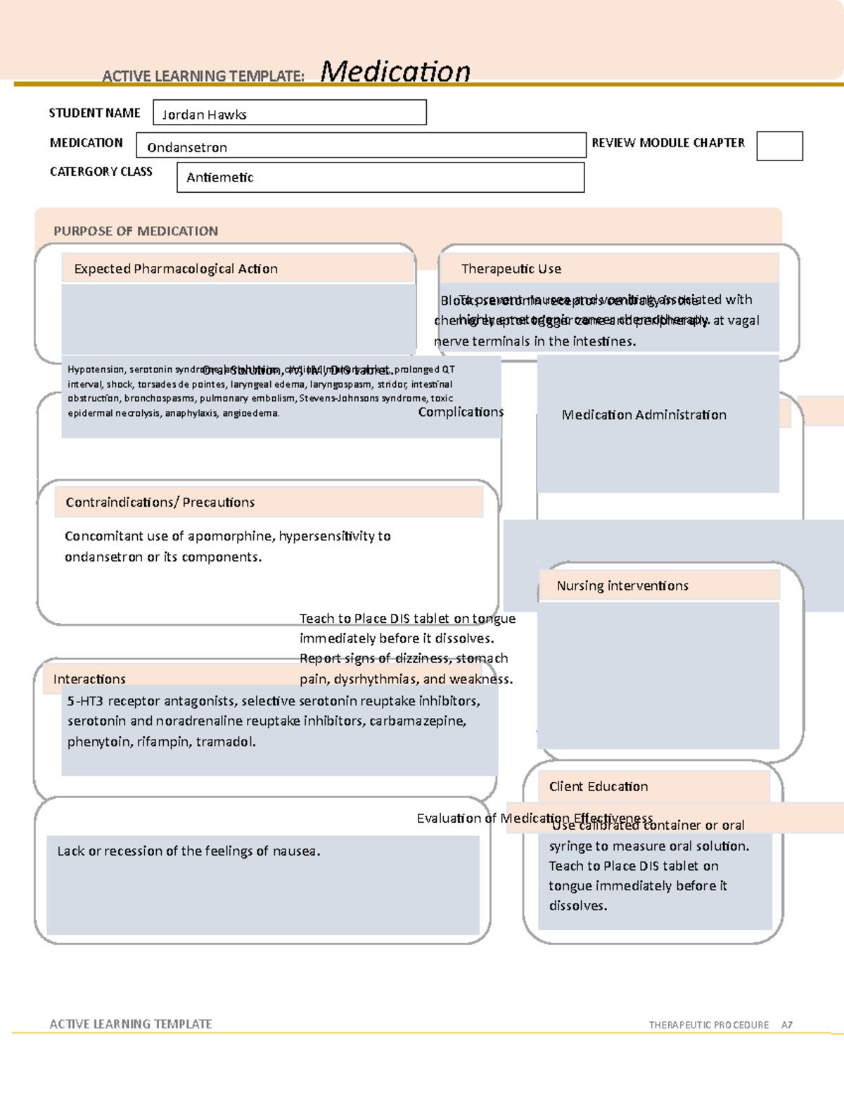 ATI Medication Review: Ondansetron Antiemetic - 3 - Studocu