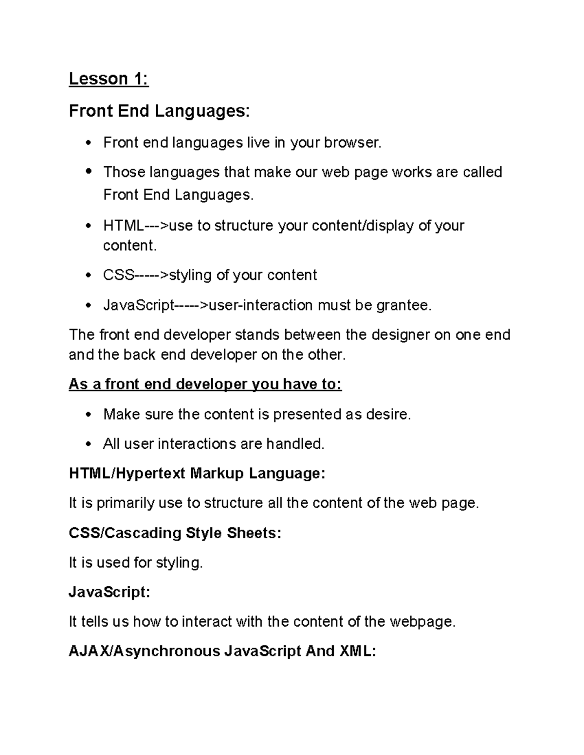 Lesson 1-14 CS202 - Lesson 1: Front End Languages: Front end languages live in your browser ...