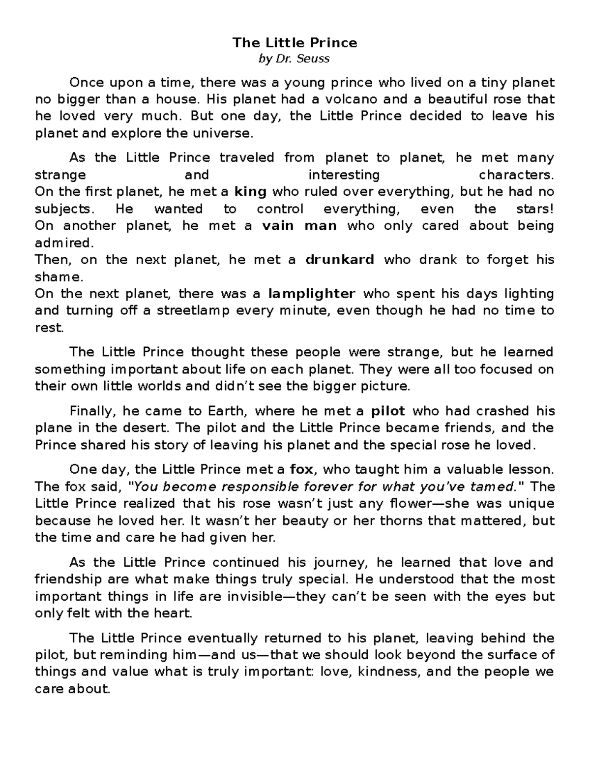 The Little Prince - Short Story - The Little Prince by Dr. Seuss Once ...