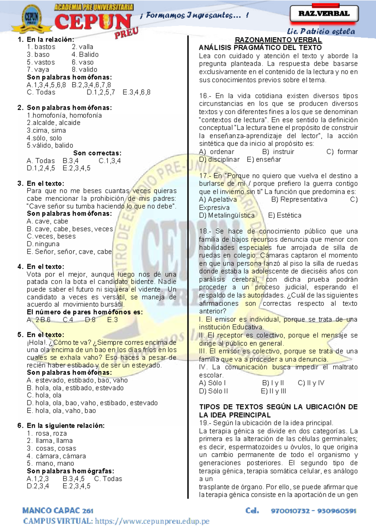 RAZ- Verbal 11-09 - Teoría y Práctica de Palabras Homófonas - Studocu