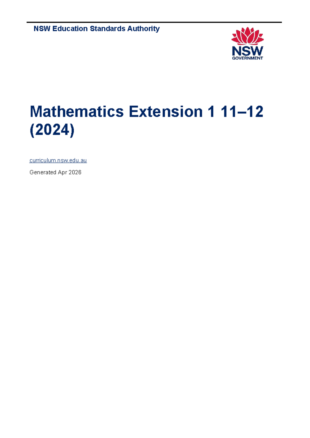 NESA Mathematics Extension 1 (2024) Syllabus Overview and ...
