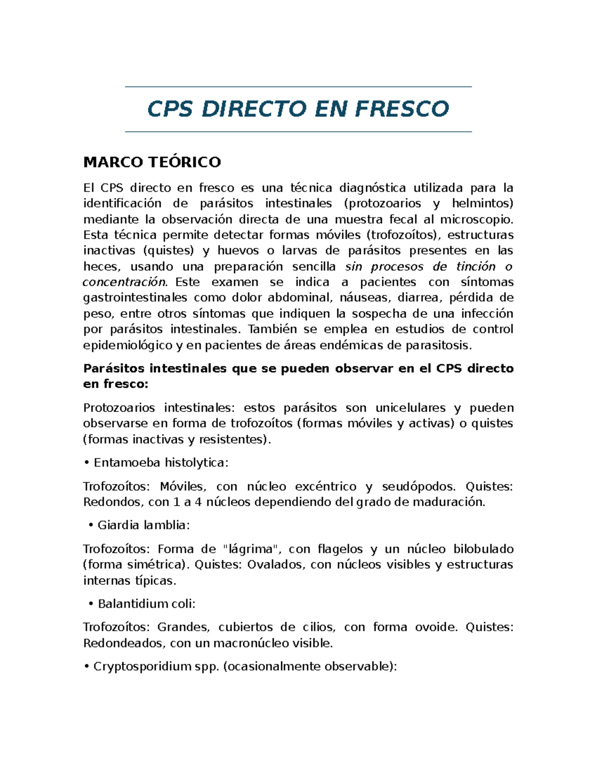 CPS 101: Técnicas de Diagnóstico del CPS Directo en Fresco - Studocu