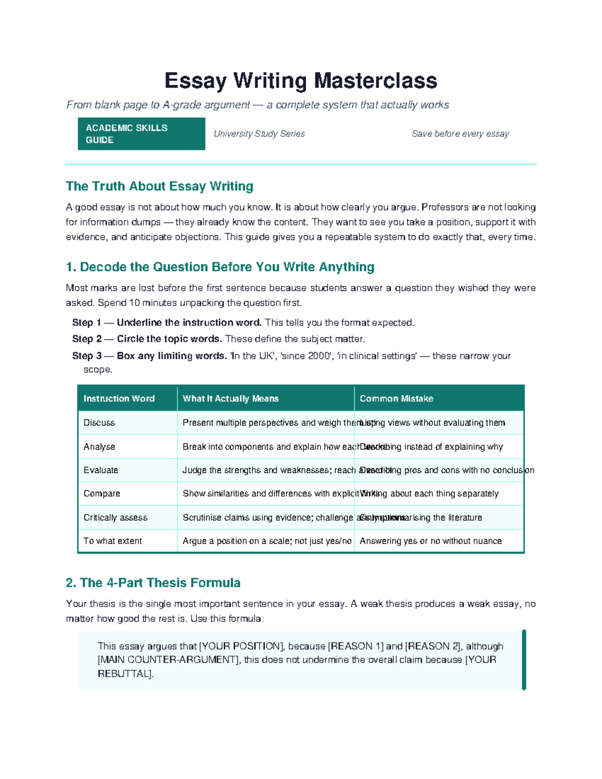 Essay Writing Masterclass: A Complete Guide to Crafting Arguments - Studocu