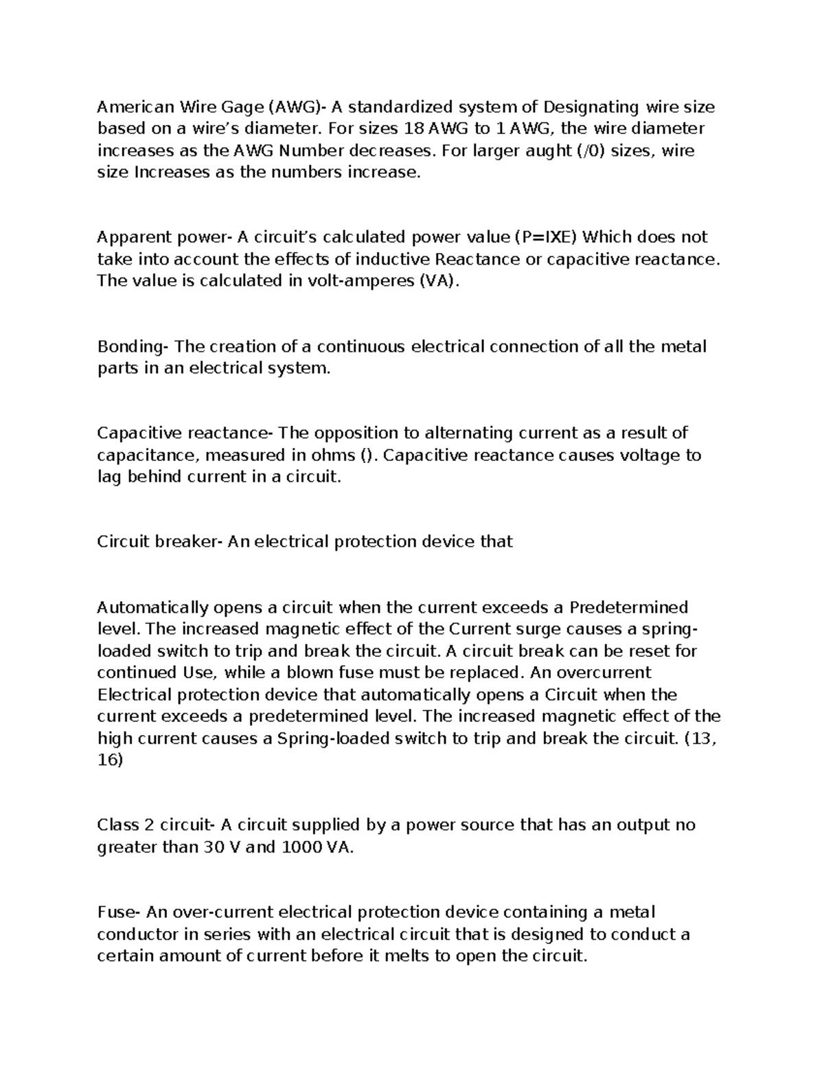 Chapter 13: Key Electrical Terms and Definitions (ENGR 101) - Studocu
