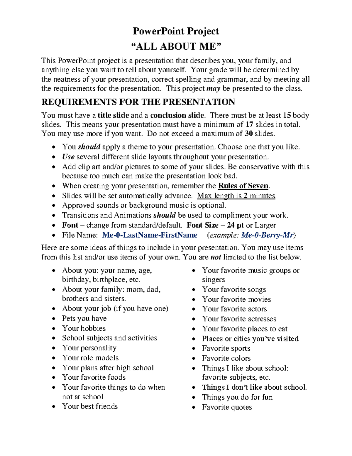 PPT- All About Me - PowerPoint Project Activity Guidelines - Studocu