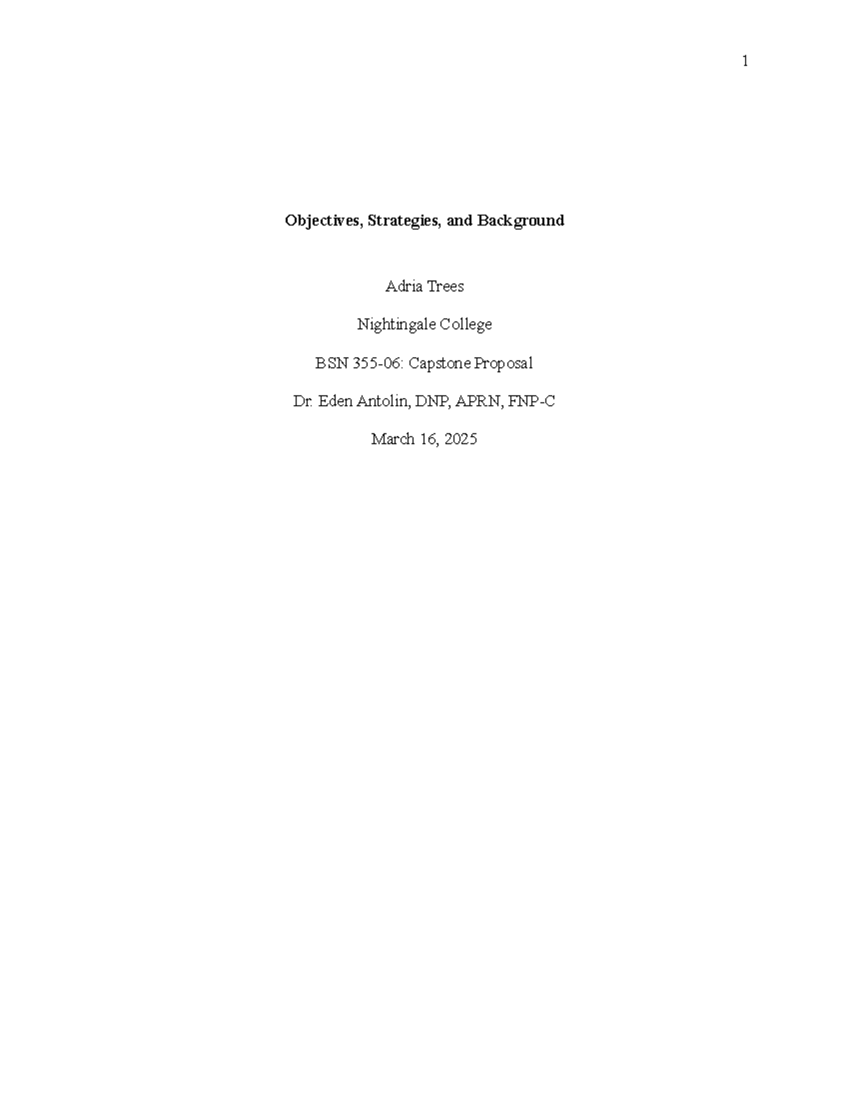 BSN 355-06: Capstone Project Proposal on Emergency Preparedness in ED ...