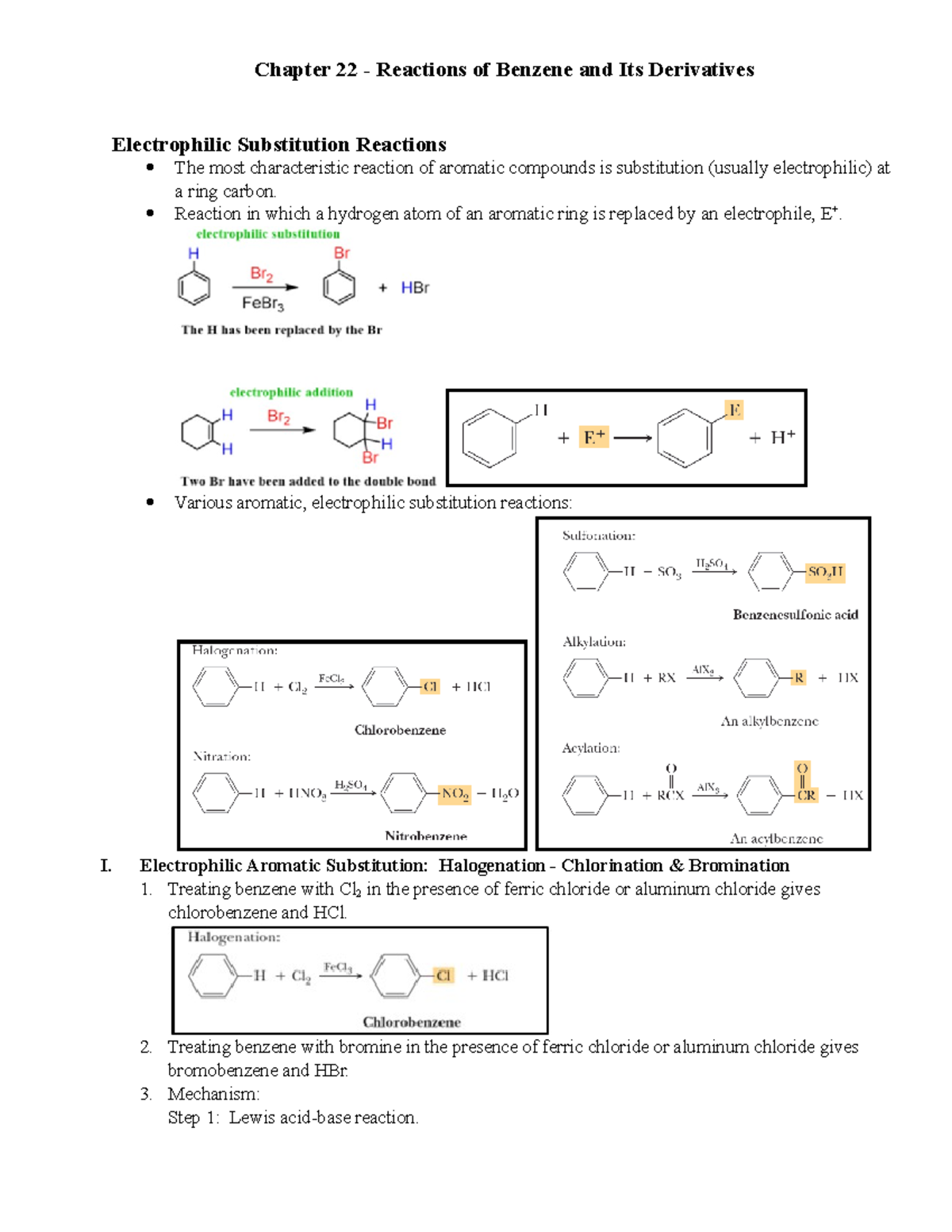 Chapter 22 Summary: Electrophilic Substitution in Benzene Reactions ...
