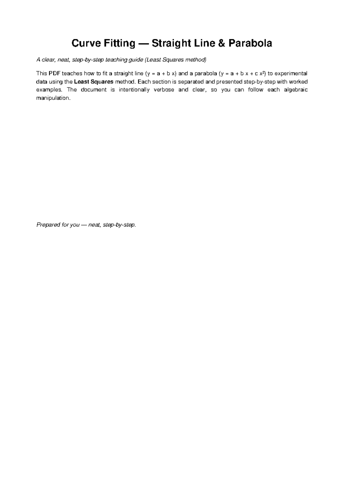 Curve Fitting Guide: Straight Line & Parabola (Least Squares) - Studocu