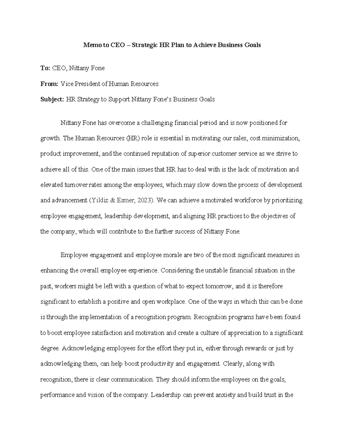Memo to CEO: Strategic HR Plan for Nittany Fone's Growth - Studocu