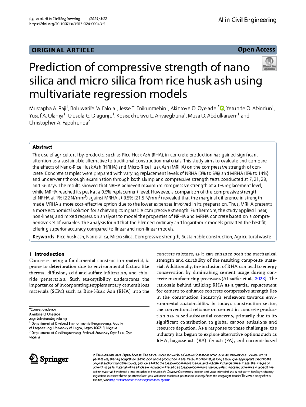 (2024) AI in Civil Engineering: Compressive Strength Prediction of RHA ...