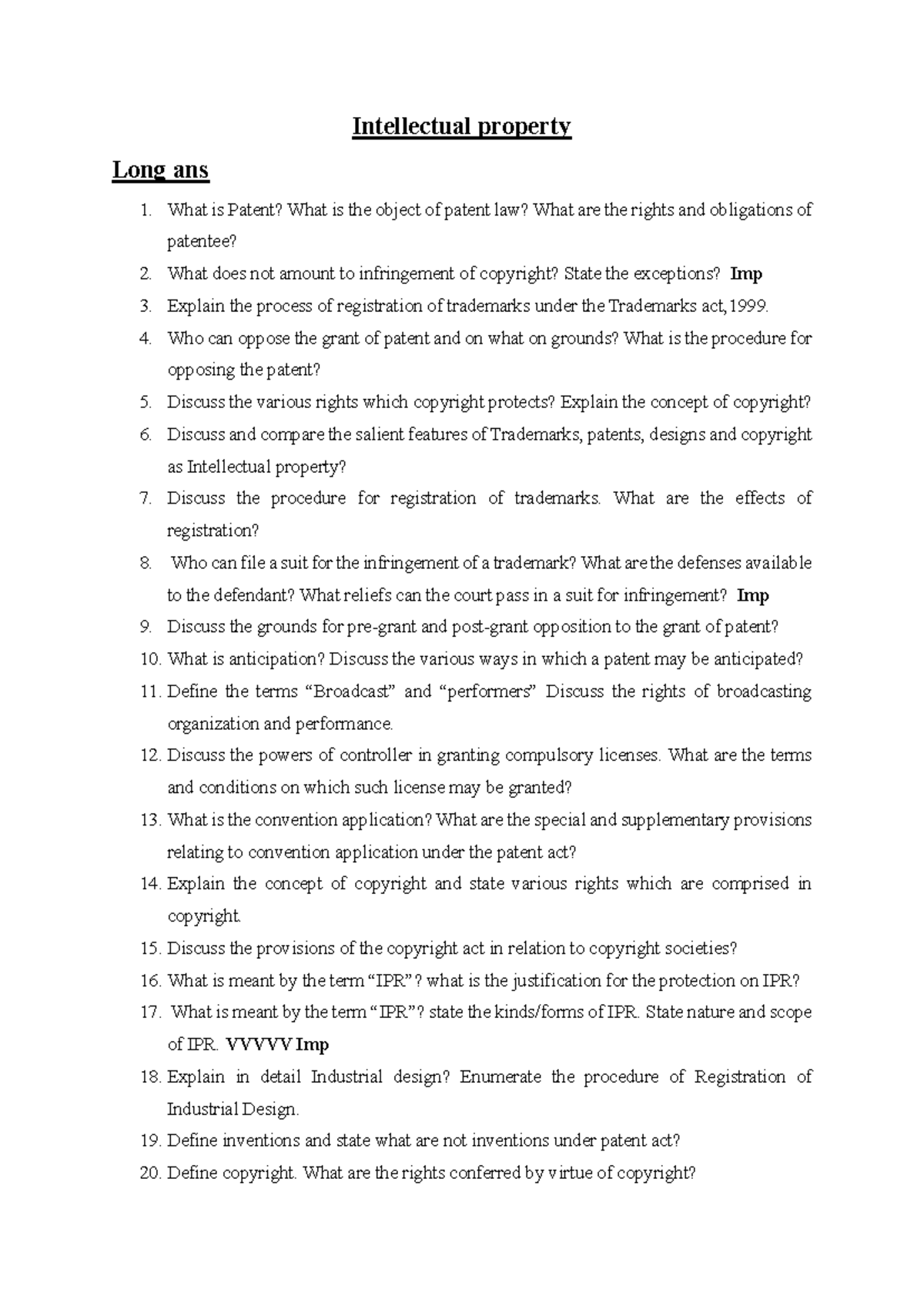 Intellectual property paper - Intellectual property Long ans What is ...
