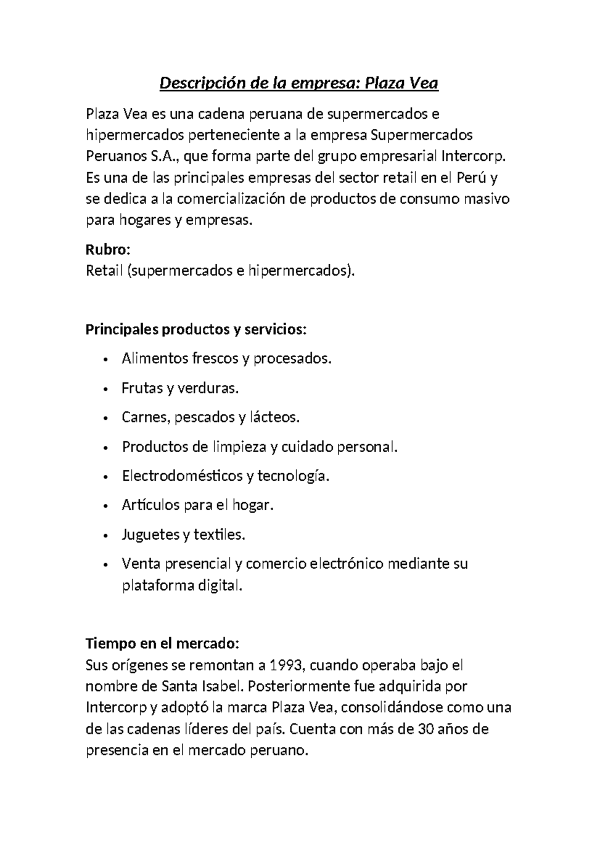 Análisis de la Empresa Plaza Vea: Cultura y Factor Humano - Studocu