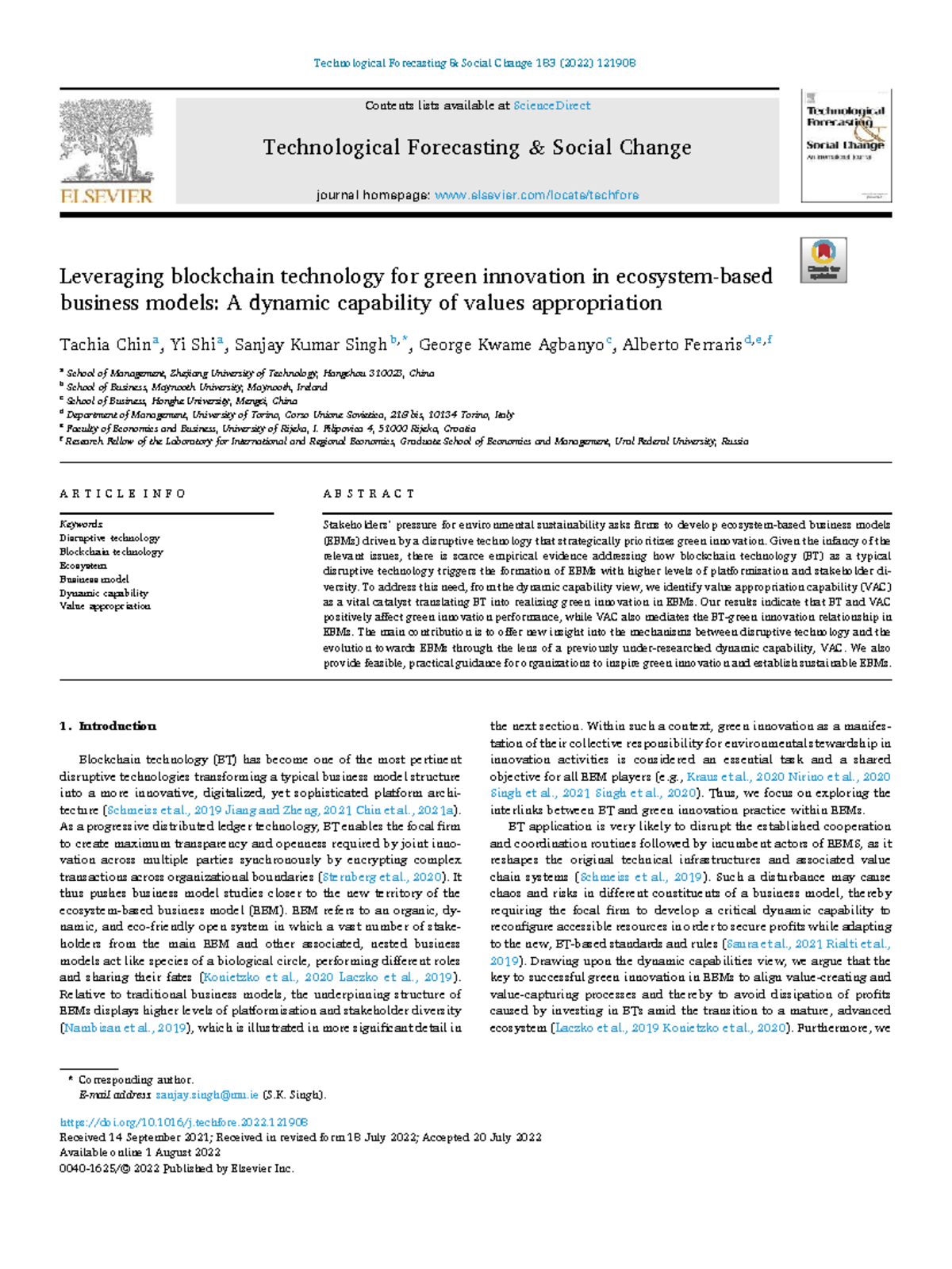 Leveraging Blockchain for Green Innovation in Business Models (34-Q2 ...