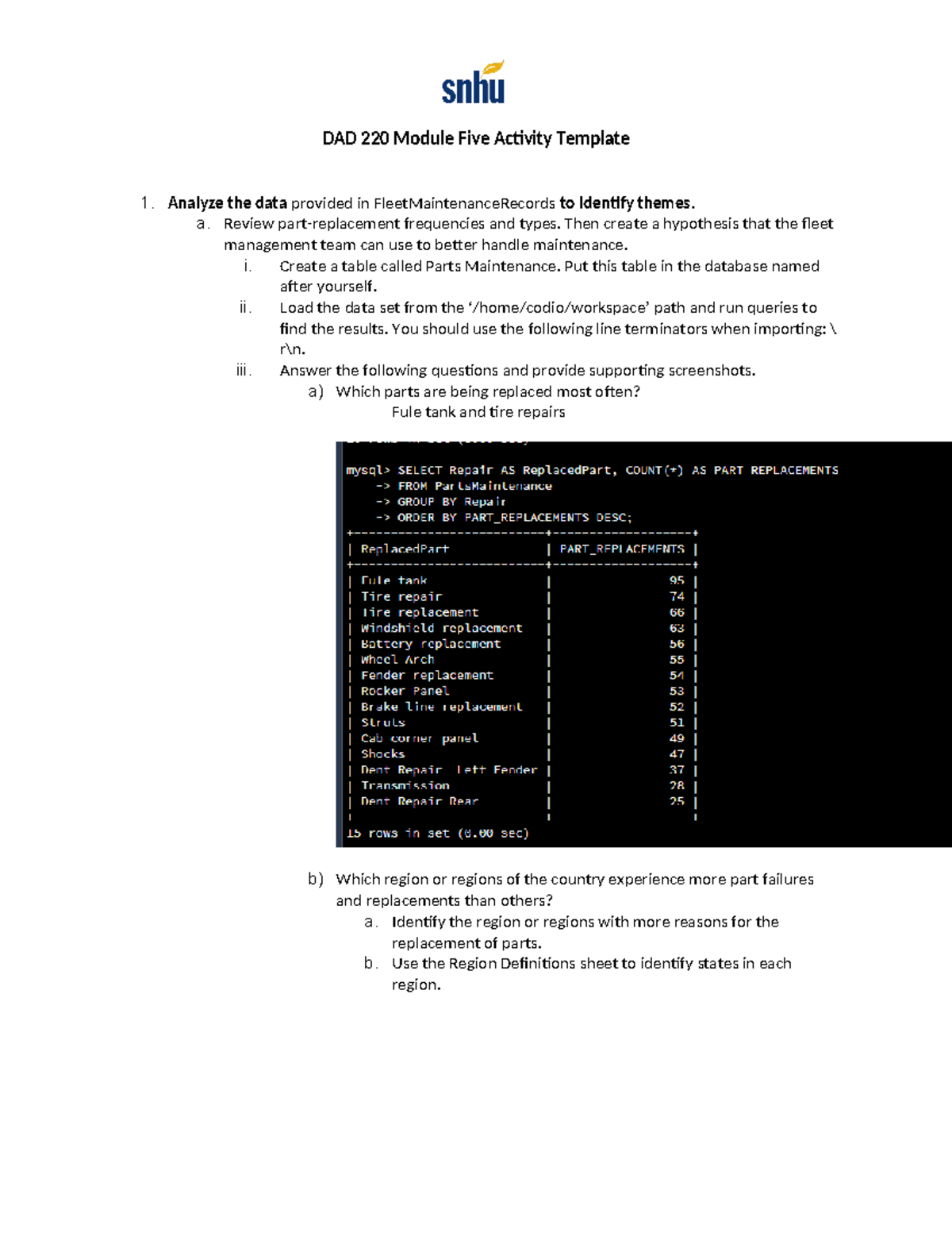DAD 220 Module 5 Activity: Analyzing Fleet Maintenance Data Insights ...