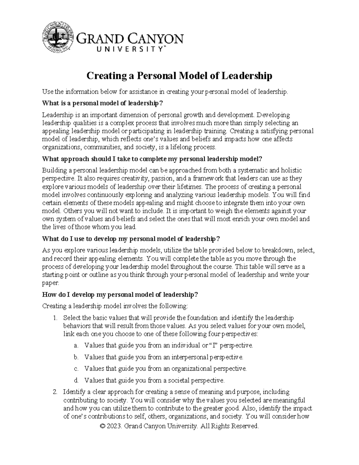 MGT 410 RS: Developing Your Personal Leadership Model - Studocu