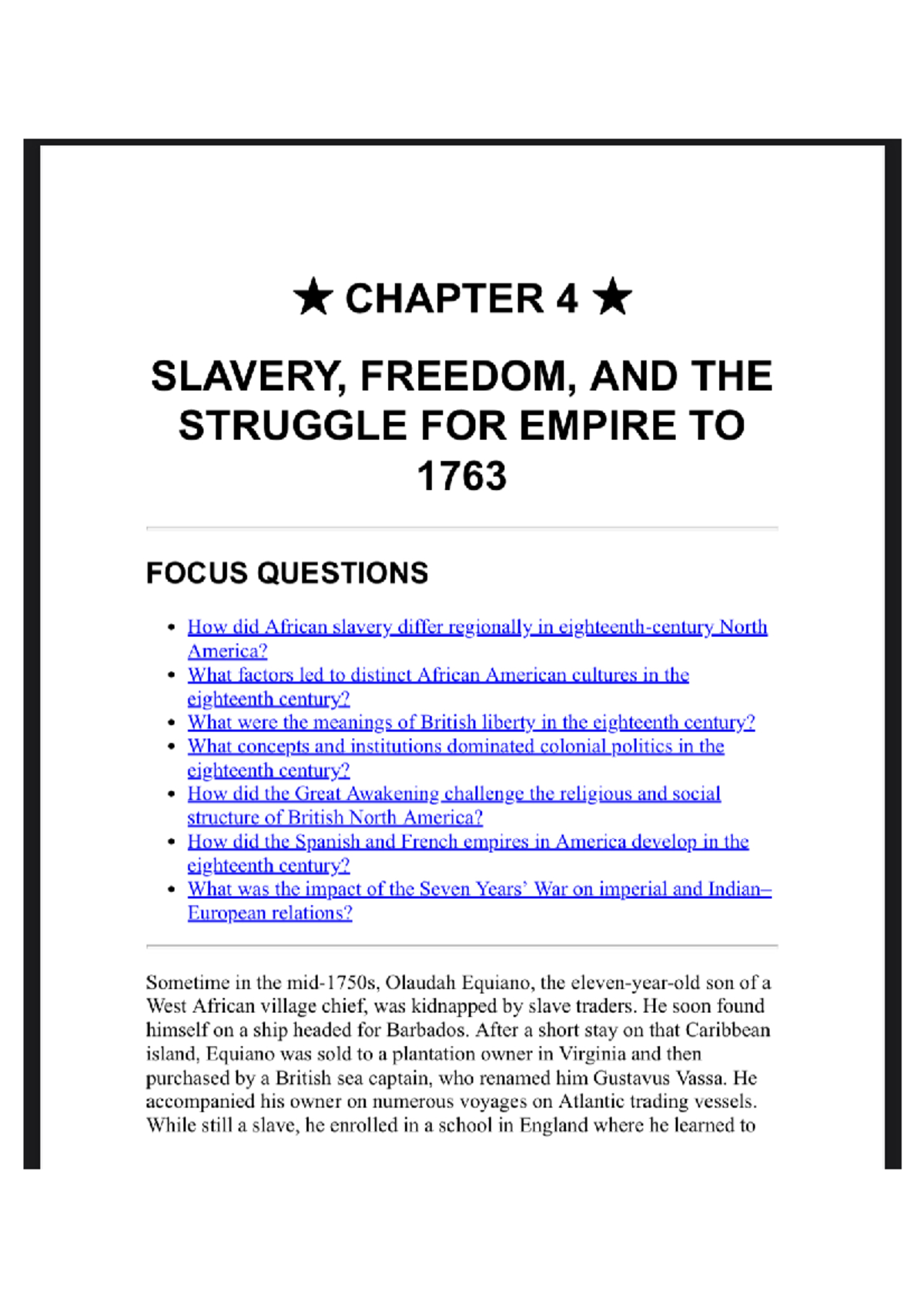 CHAPTER 4: SLAVERY, FREEDOM, AND EMPIRE TO 1763 - FOCUS QUESTIONS - Studocu