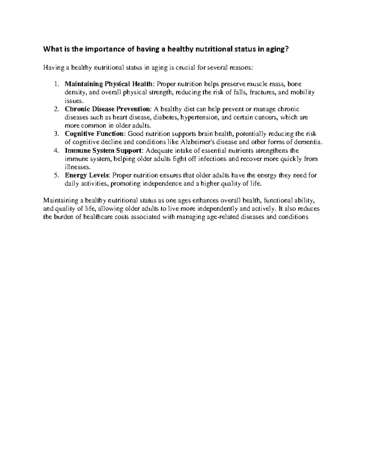 What is the importance of having a healthy nutritional status in aging ...