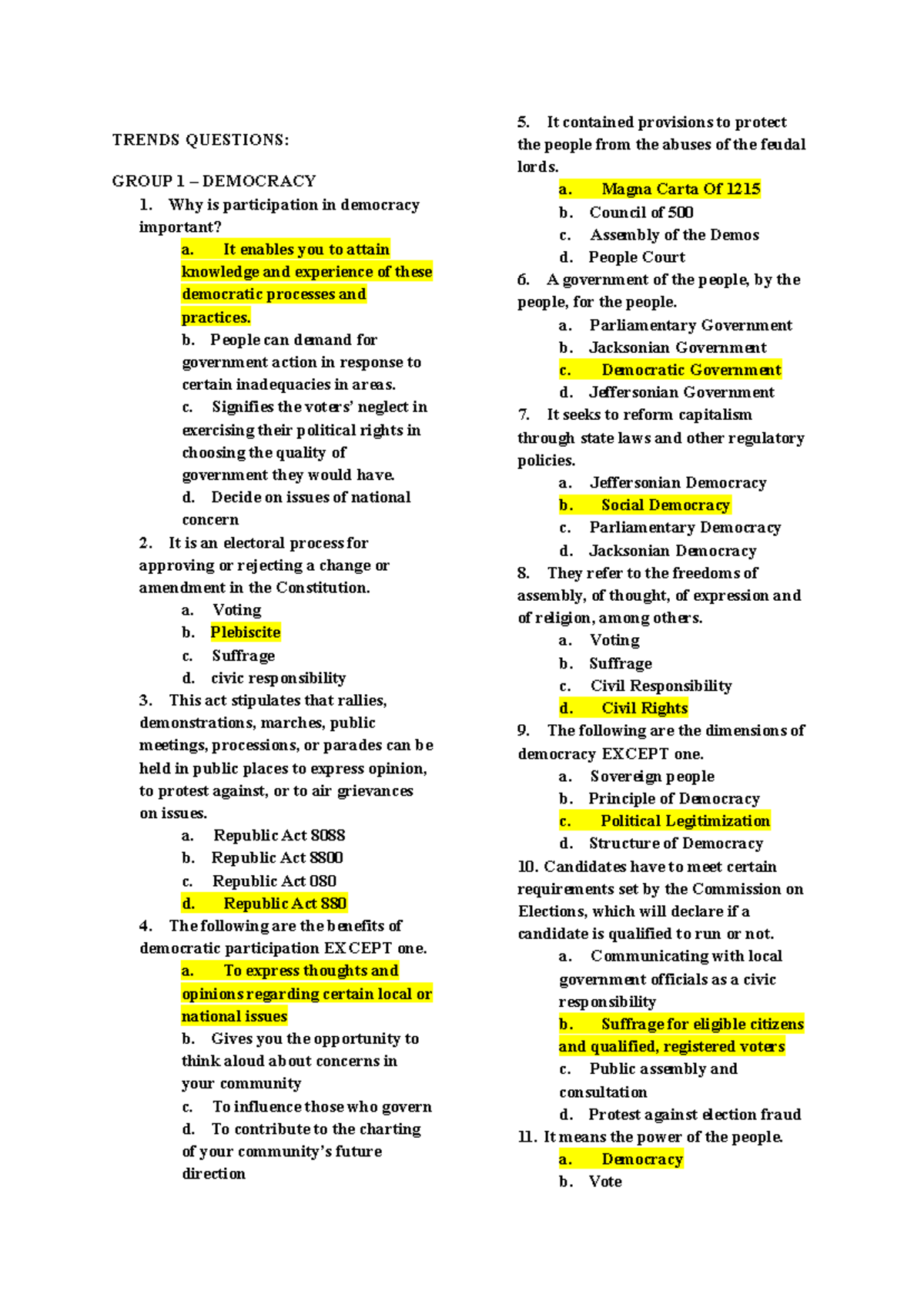 TRENDS QUESTIONS: DEMOCRACY & SOCIAL SCIENCE MODULE - Studocu