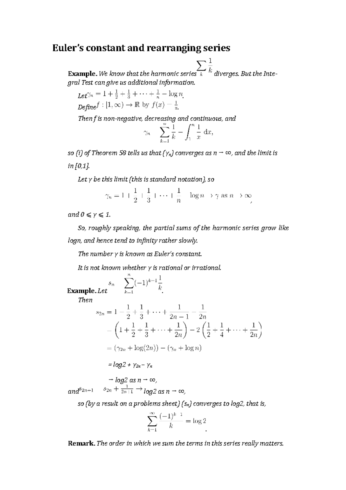Analysis 32 - Euler’s constant and rearranging series - Euler’s constant and rearranging series ...