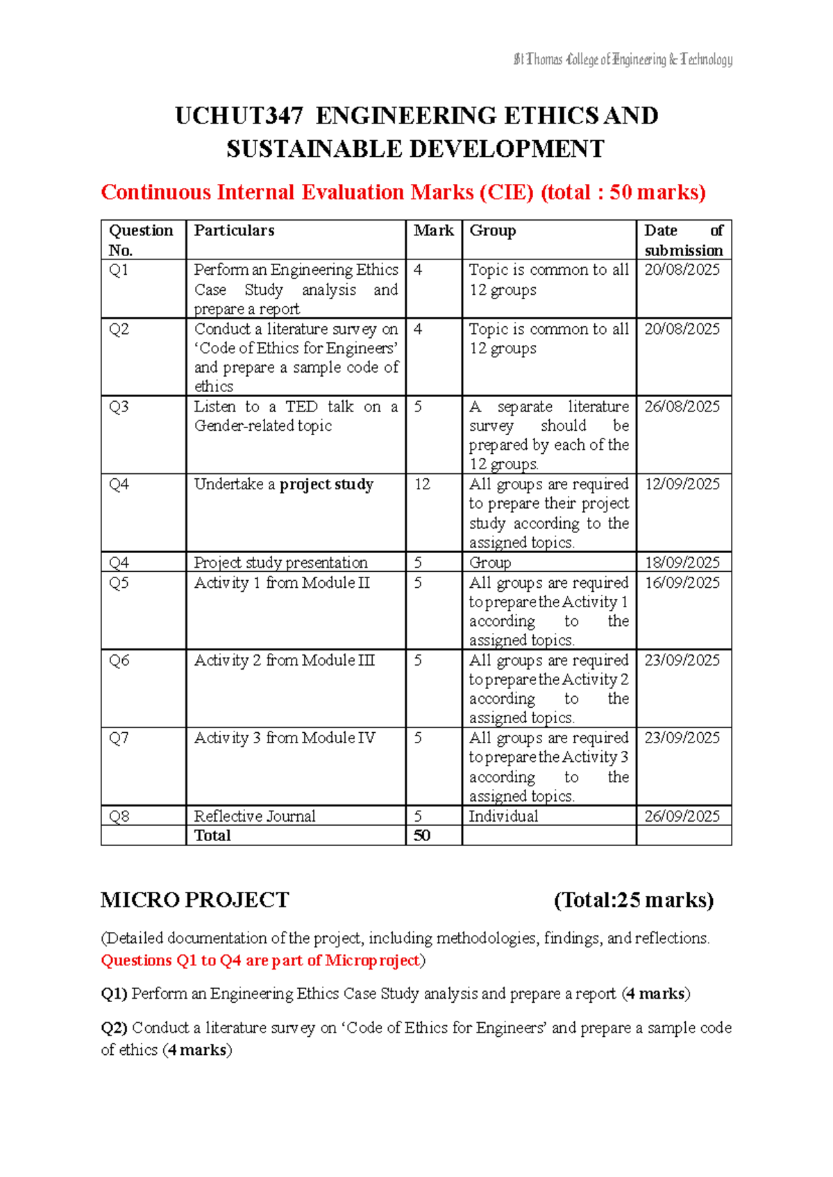 CIE UCHUT347 Engineering Ethics & Sustainable Development Micro Project ...