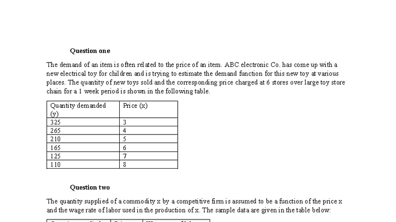 Econometrics CAT 2 - Demand & Supply Regression Analysis Notes - Studocu