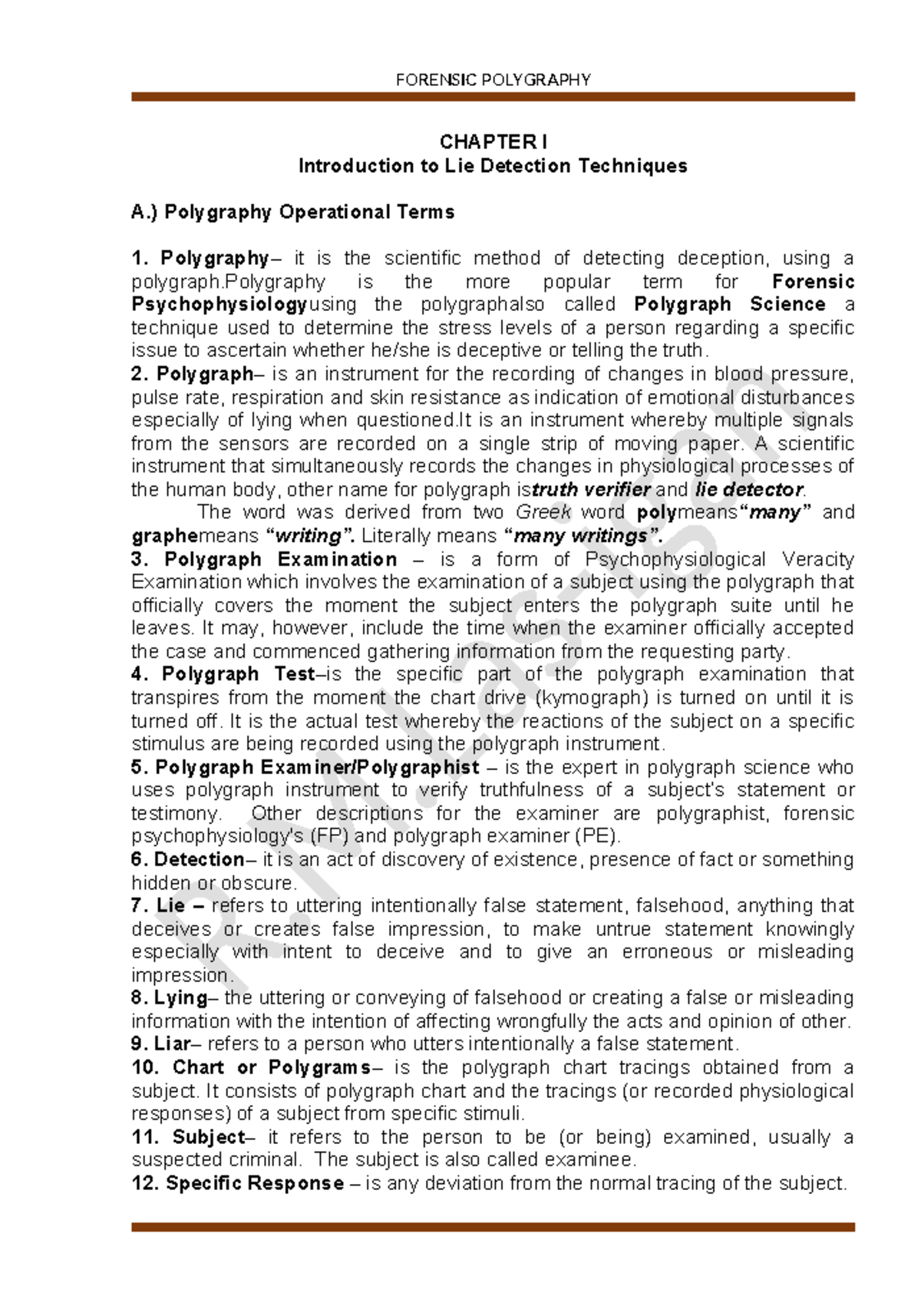 Forensic Polygraphy (FP) Chapter I: Introduction to Lie Detection ...