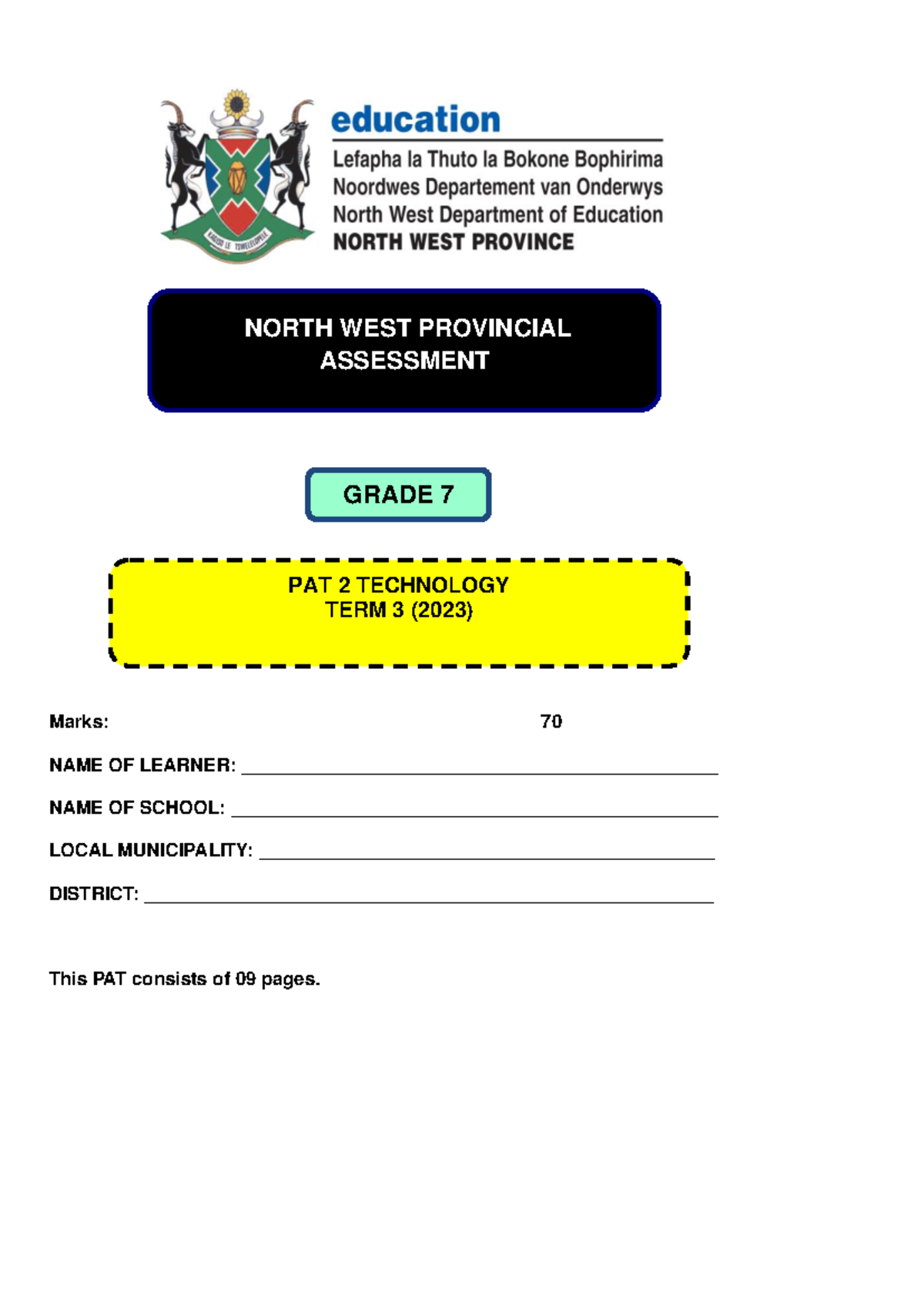 Technology PAT 2 Grade 7 Term 3 (2023) - Crane Project Guide - Studocu