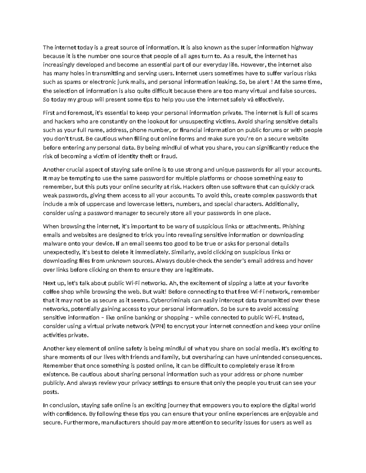 Project: Essential Tips for Safe Internet Use and Security - Studocu