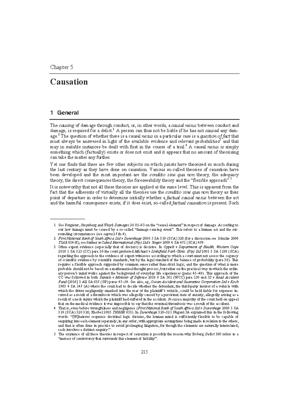Chapter 5: Causation in Delict Law (Course Code: DL101) - Studocu