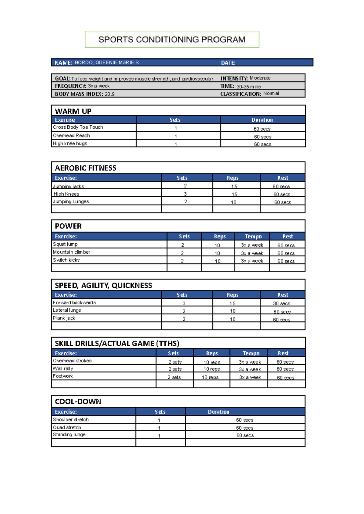 PED 026 Sport Conditioning Program: Weight Loss & Strength Plan - Studocu
