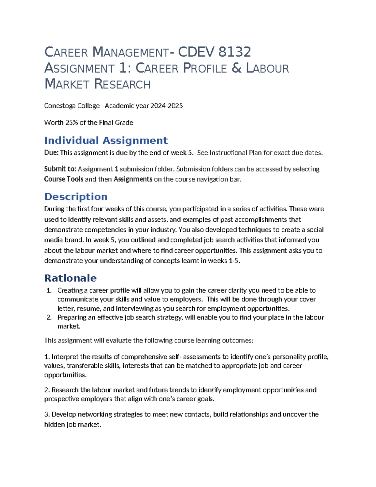 CDEV8132 Career Management Assignment 1: Career Profile & Labour Market ...
