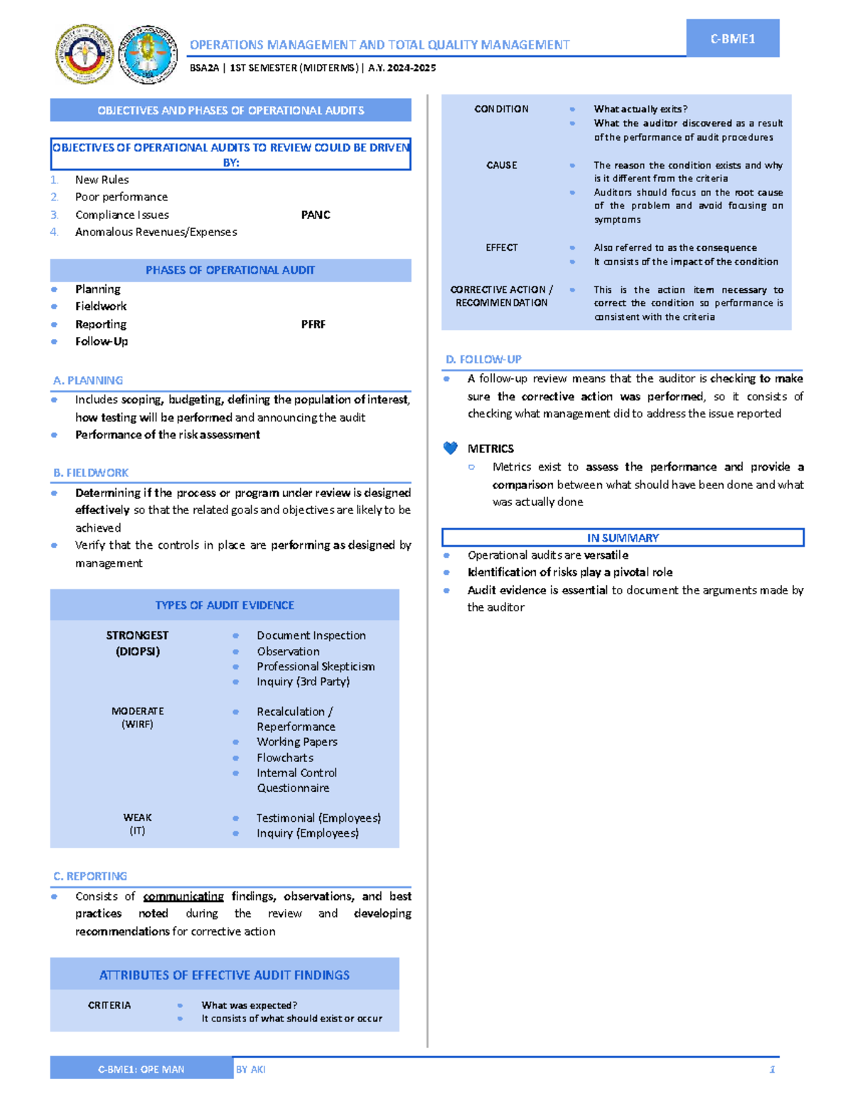 Operations Management & Total Quality Management BSA2A Midterm Exam ...