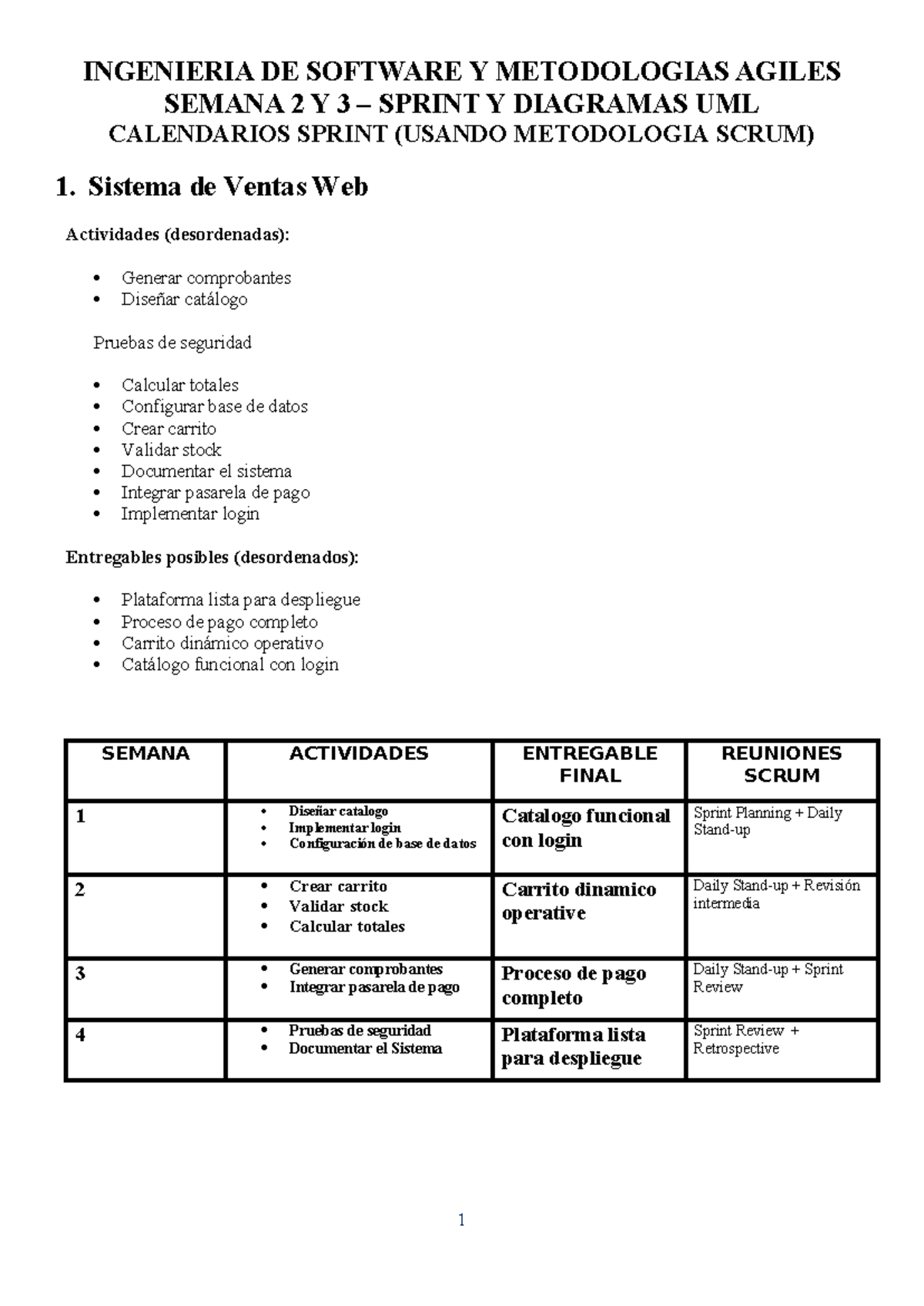 Ejercicios Propuestos - Sprint y Diagramas UML (INGENIERIA DE SOFTWARE ...