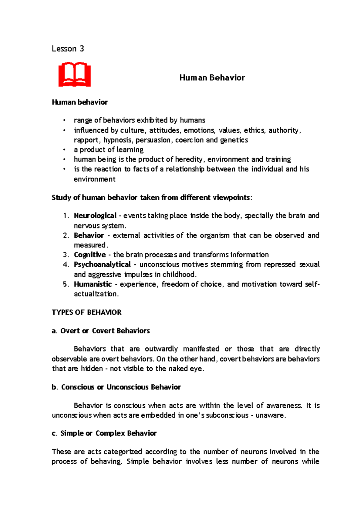 Human Behavior - Lesson 3 Human behavior range of behaviors exhibited ...