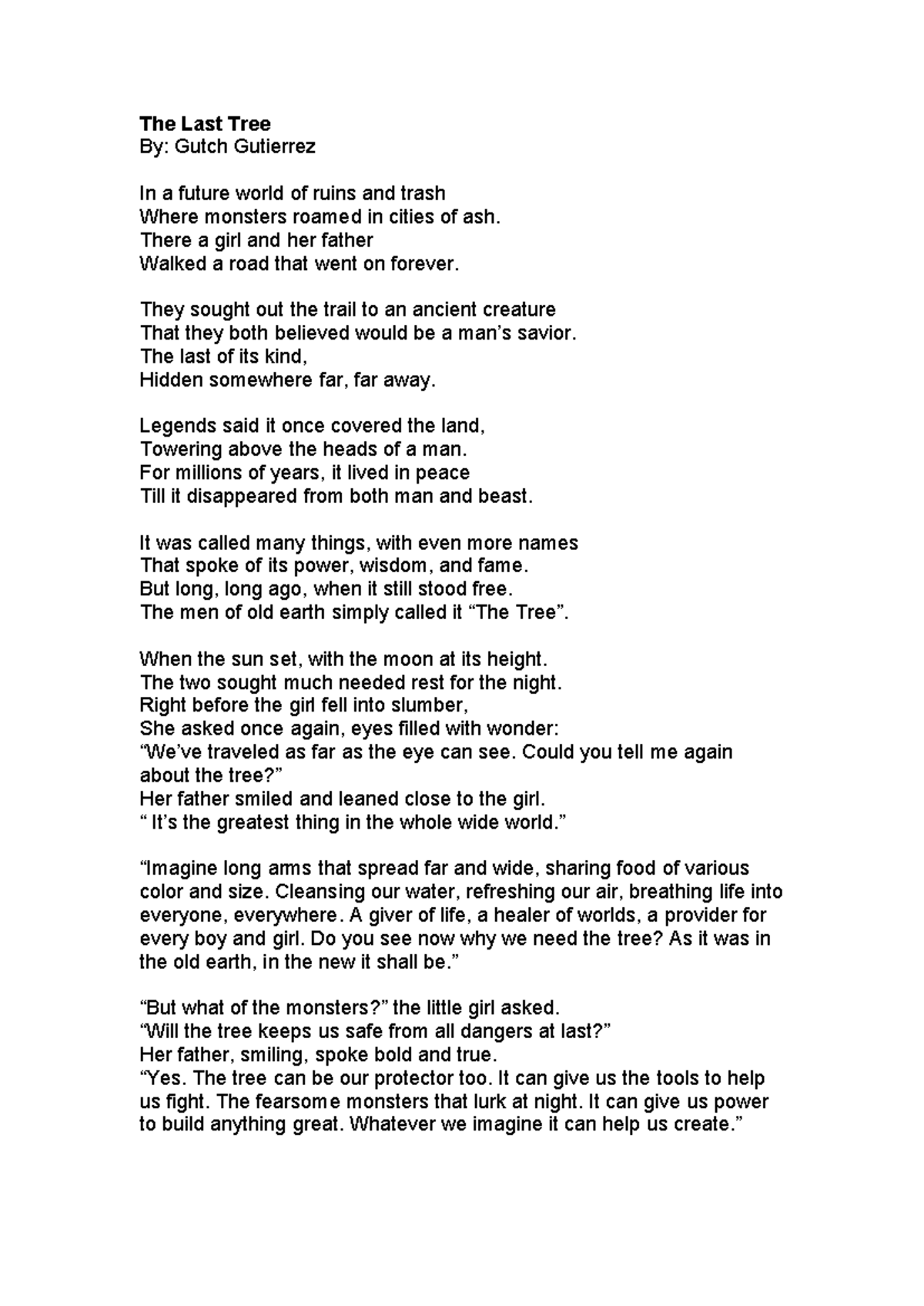 The-Last-Tree - A poetry piece - The Last Tree By: Gutch Gutierrez In a ...